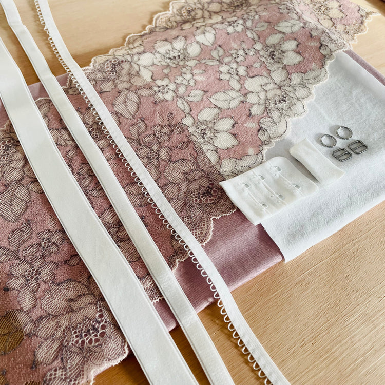 Bralette & Brief Kit with Stretch Lace & Bamboo | Pink & Ivory | Esthe ...
