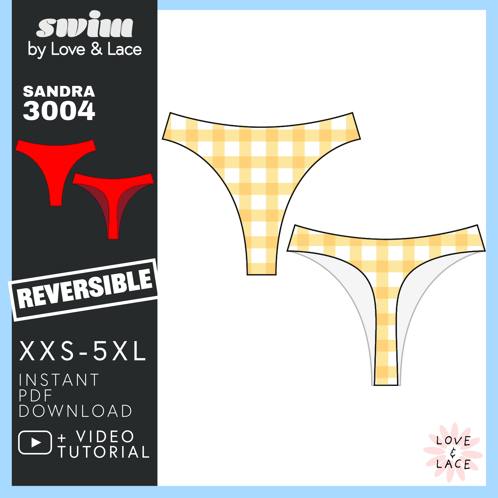 Sandra Swim Thong Bikini Bottom | PDF Sewing Pattern XXS-5XL – Love & Lace