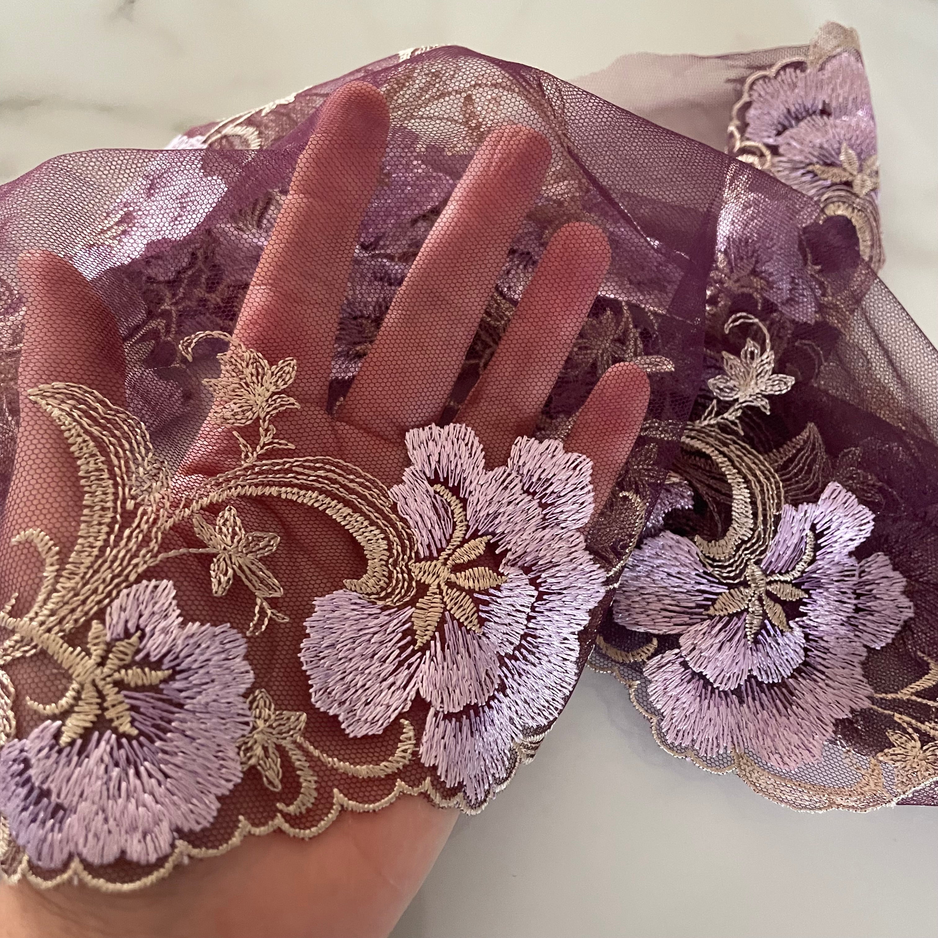 Victorian Violet 26cm Wide Embroidered Lace for Lingerie & DIY Bras ...